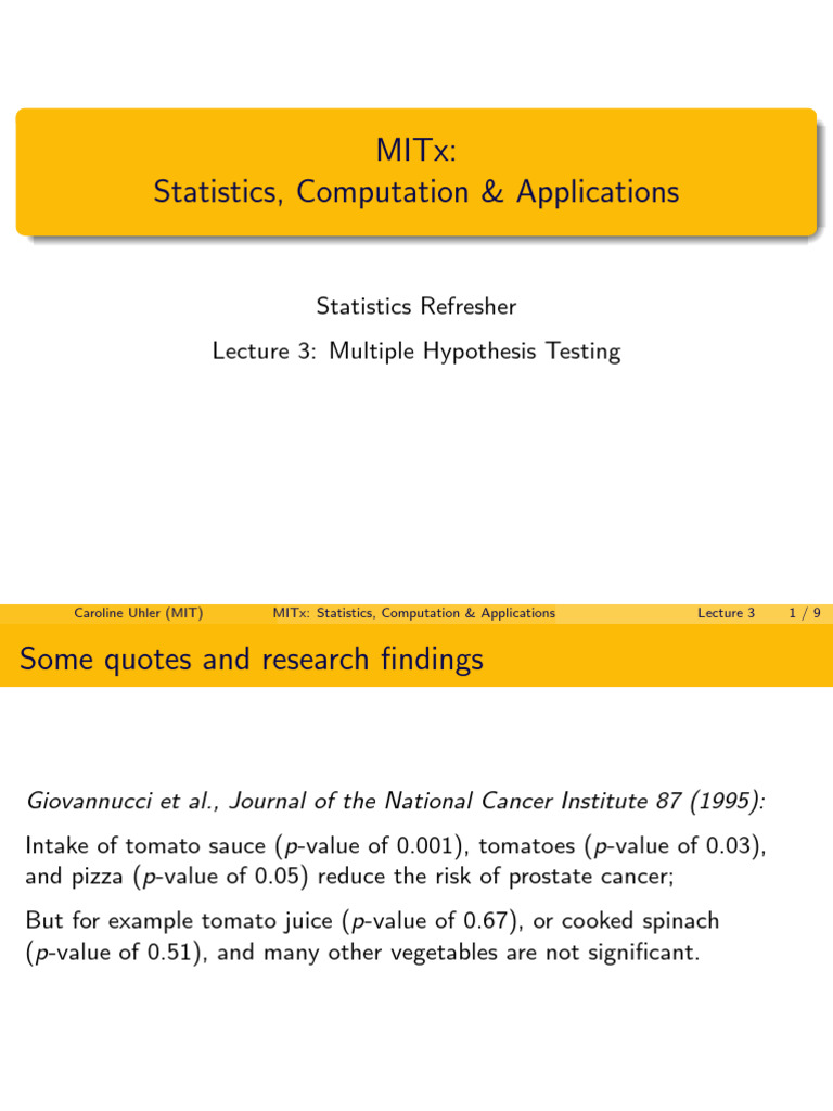 Multiple Hypothesis Testing Explained | PDF | P Value | Multiple ...