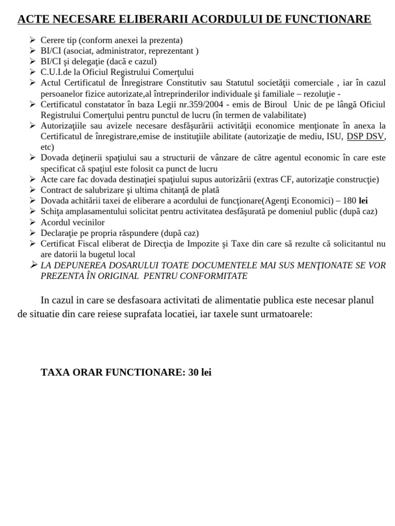 Acte Necesare Acord Functionare | PDF