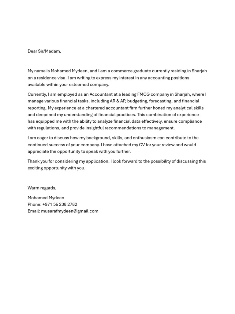 MD Mydeen - Cover Letter | PDF