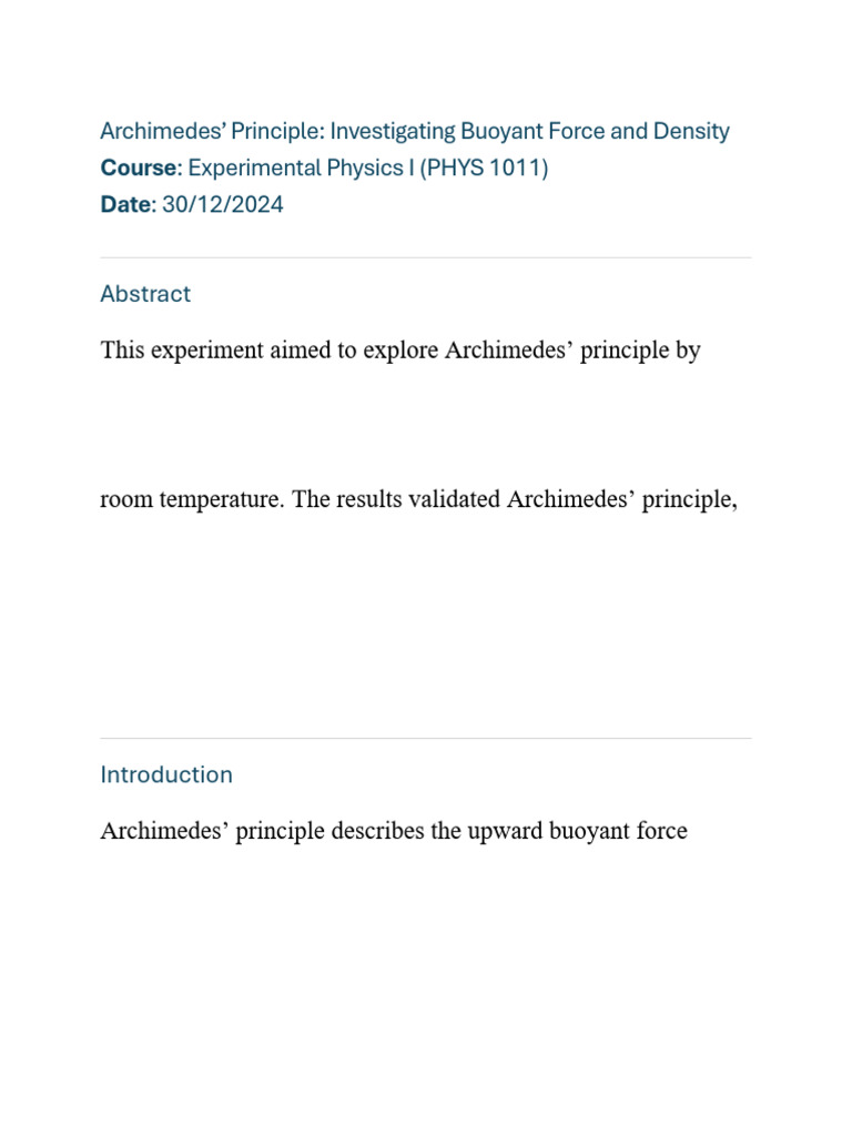 Experimental Physics (PHYS 1011) | PDF | Buoyancy | Density