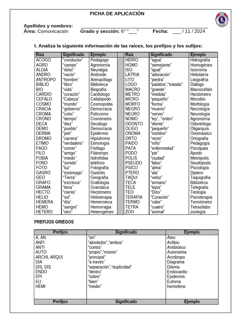 Ficha 01 - Comunicación - Raíces, Prefijos y Sufijos | PDF