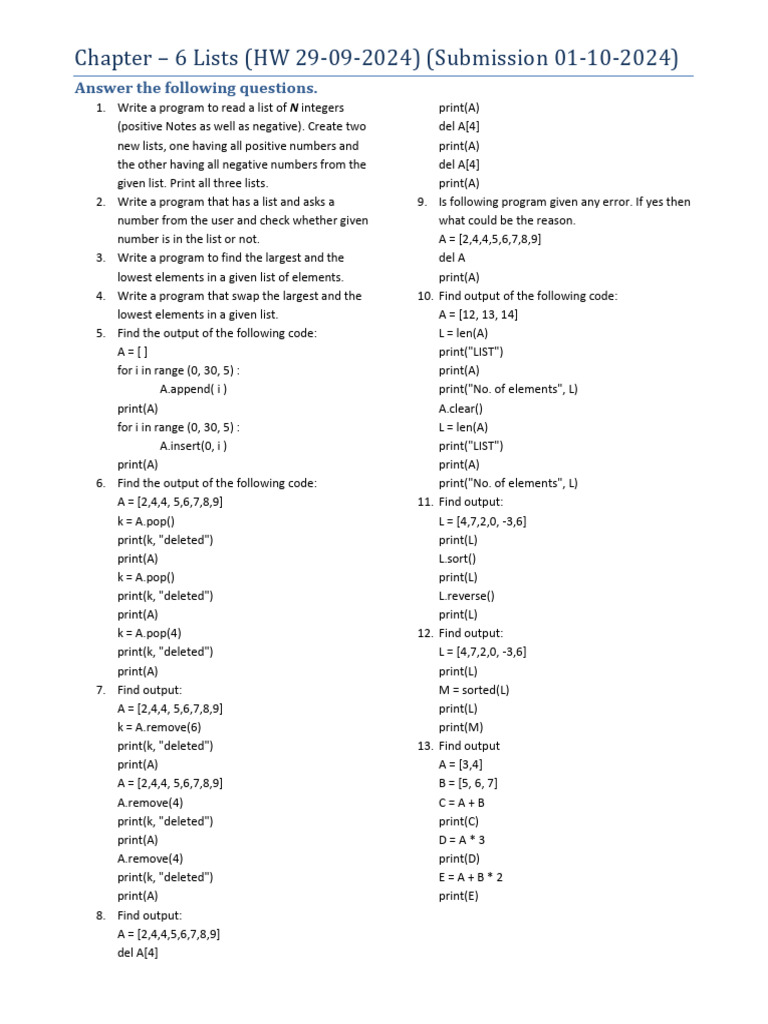 Python List Operations and Outputs | PDF | Computer Programming | Software Engineering