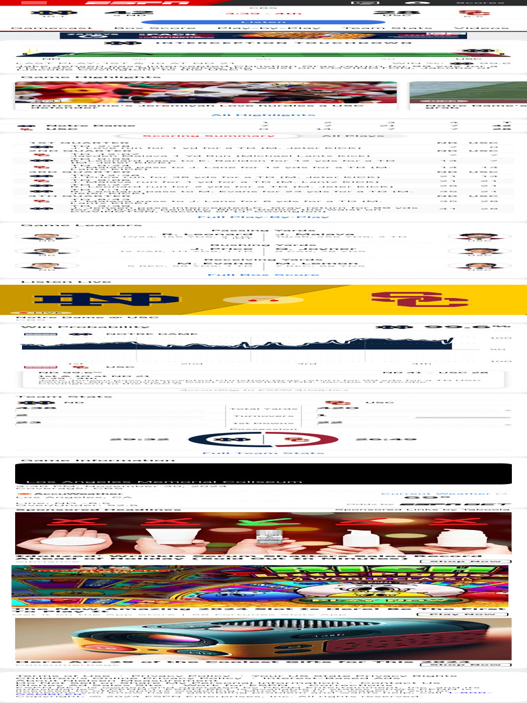 Notre Dame vs. USC (Nov 30, 2024) Live Score - ESPN | PDF | Gambling | American Football