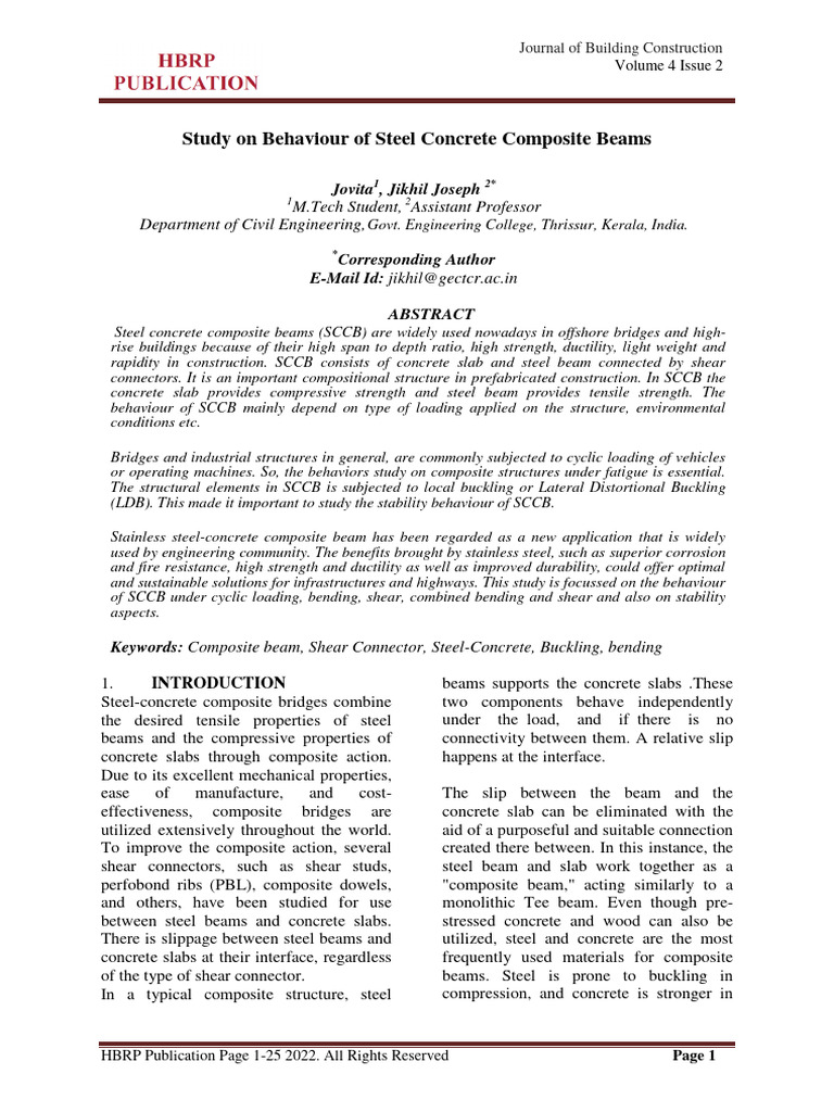 Study On Behaviour of Steel Concrete Com | PDF | Beam (Structure ...