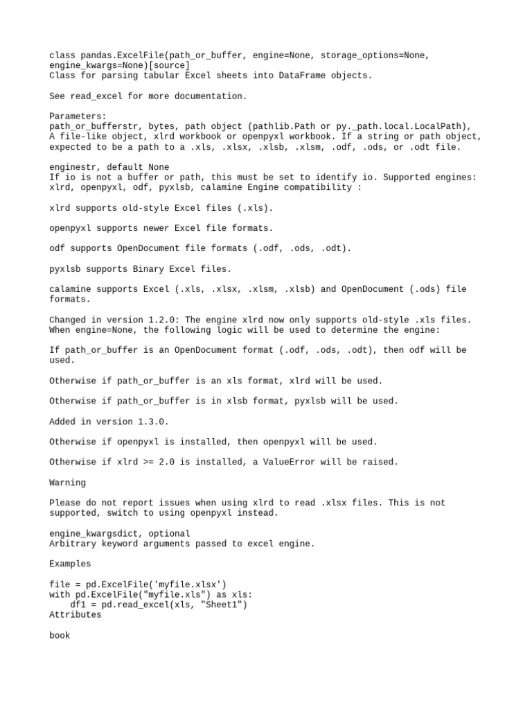 class pandas.ExcelFile(path_or_buff | PDF class pandas.ExcelFile(path_or_buff | PDF
