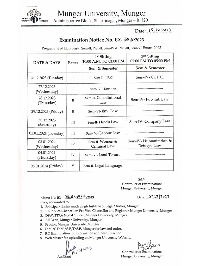 LLB Examination Programme 16.12 .2023 | PDF