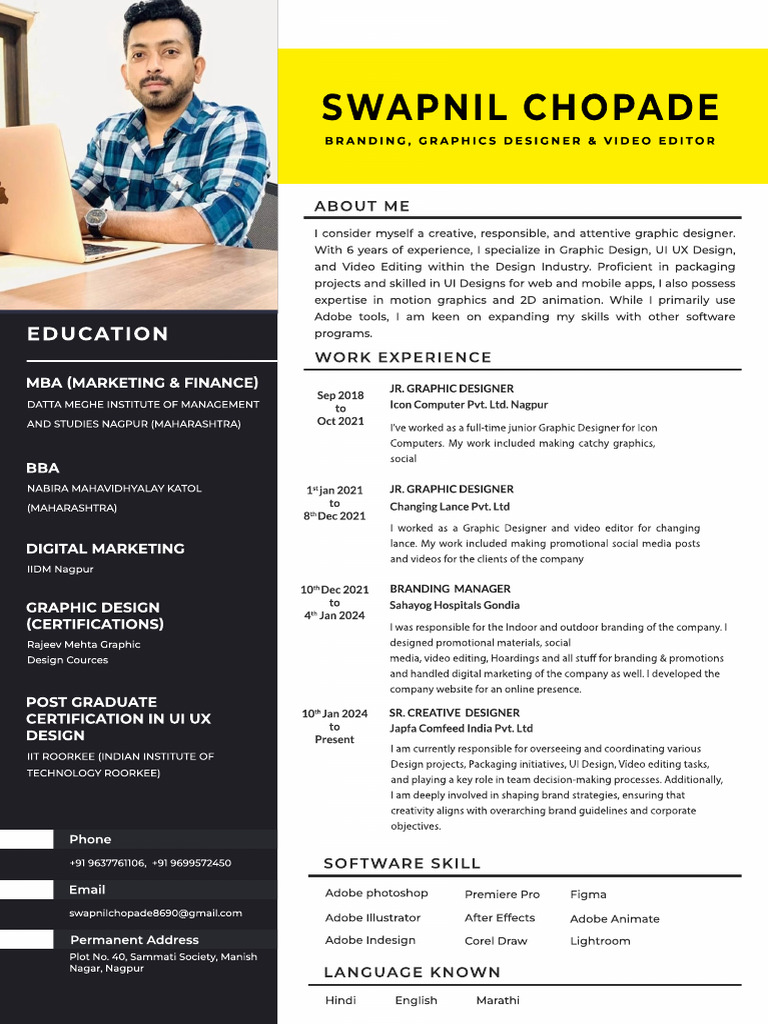 Swapnil Chopade Resume (Graphic Designer, Video Editor, Ui Designer) | PDF