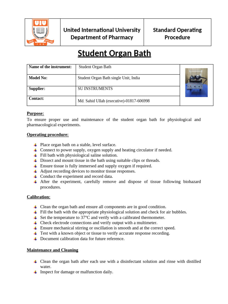 Student Organ Bath Sop | PDF | Calibration