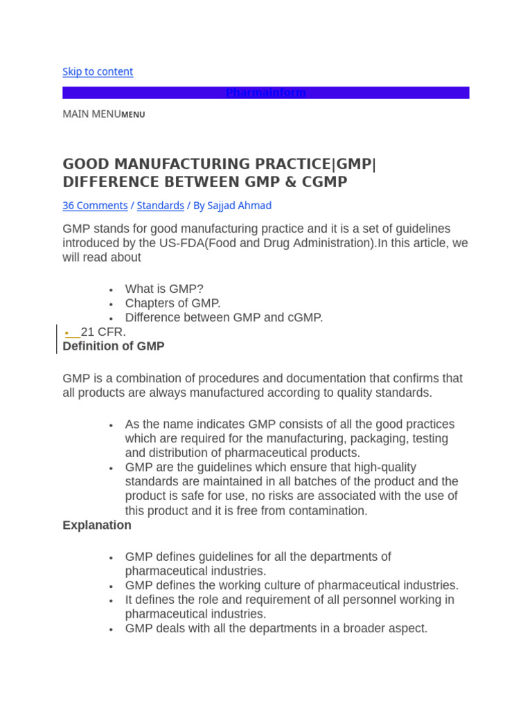 Diff Between GMP and CGMP | PDF | Pharmaceutical Sciences | Pharmaceutical Industry