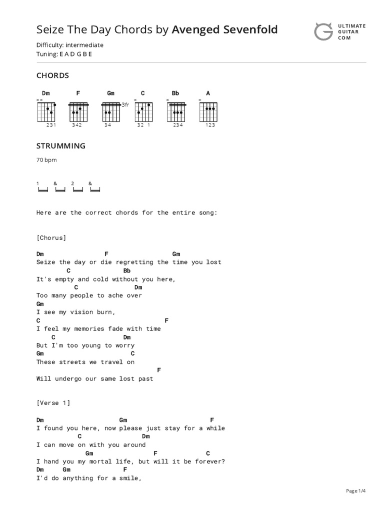 Seize The Day Chords - Avenged Sevenfold | PDF | Song Structure ...