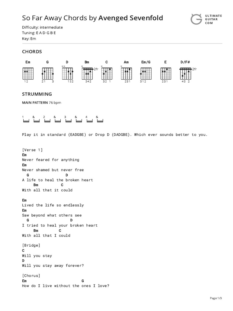 So Far Away Chords by Avenged Sevenfoldtabs @ Ultimate Guitar Archive ...