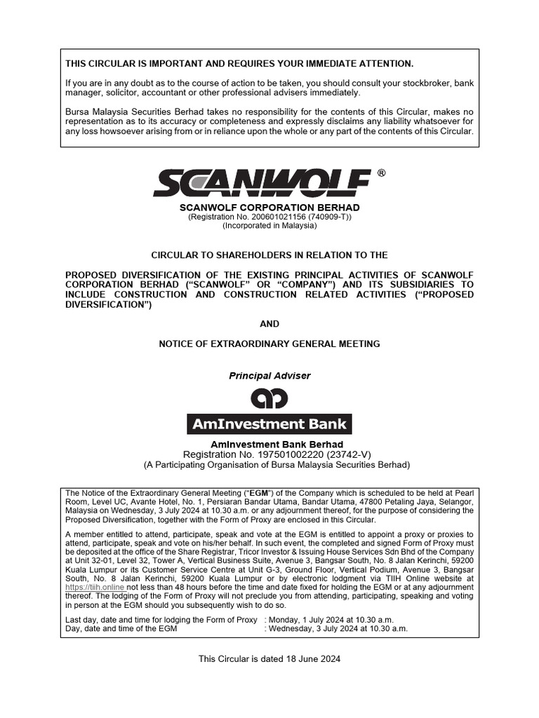 Scanwolf Circular - Proposed Diversification (18 June 2024) | PDF ...