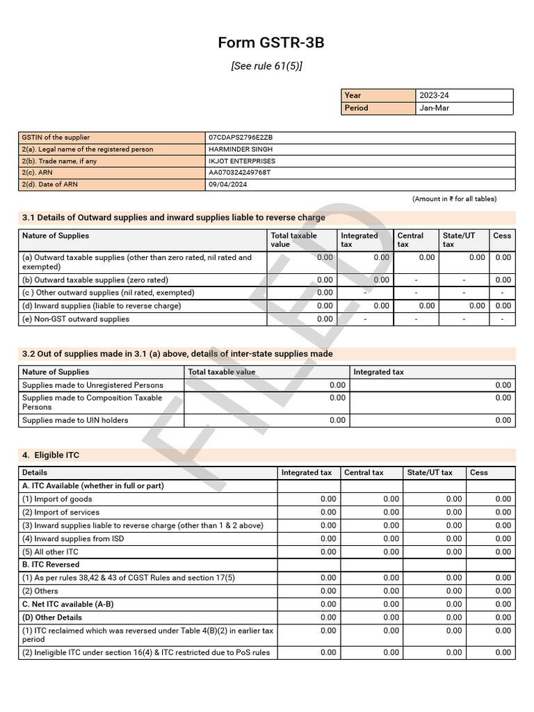 GSTR-3B Filing for Jan-Mar 2024 | PDF | Money | Economies