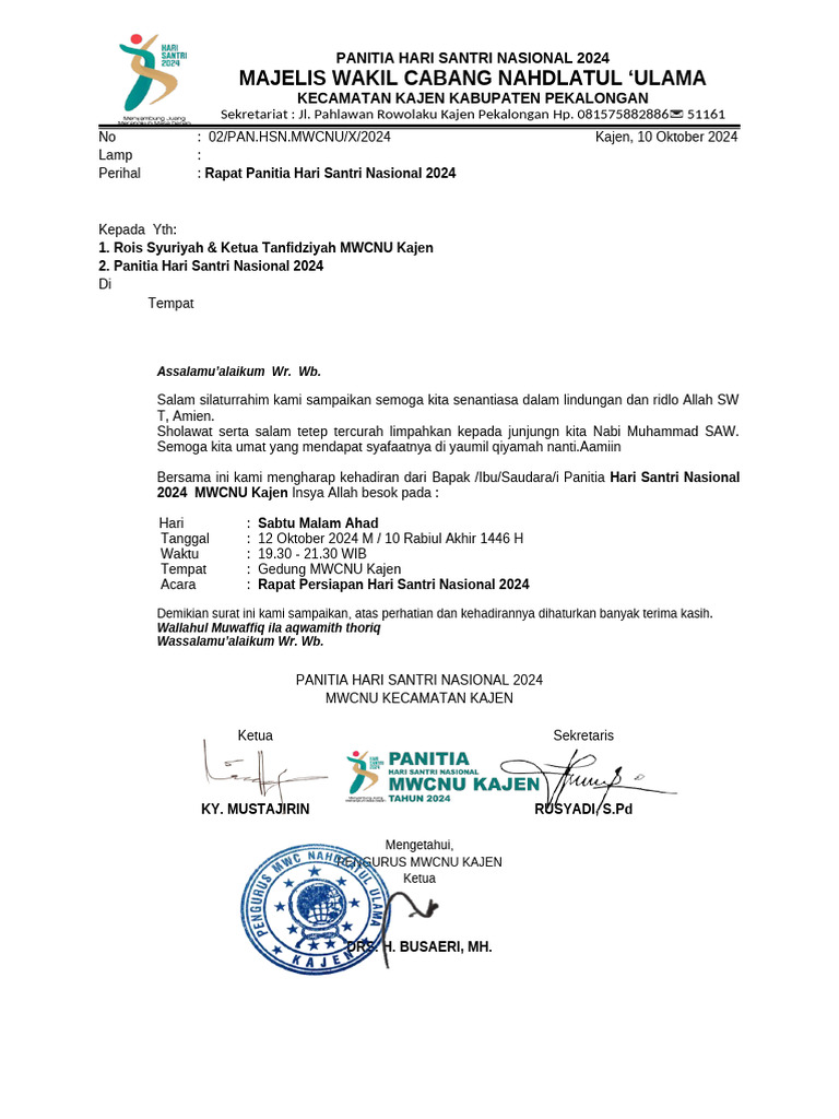 02 - Undangan Rapat Panitia HSN 2024 | PDF
