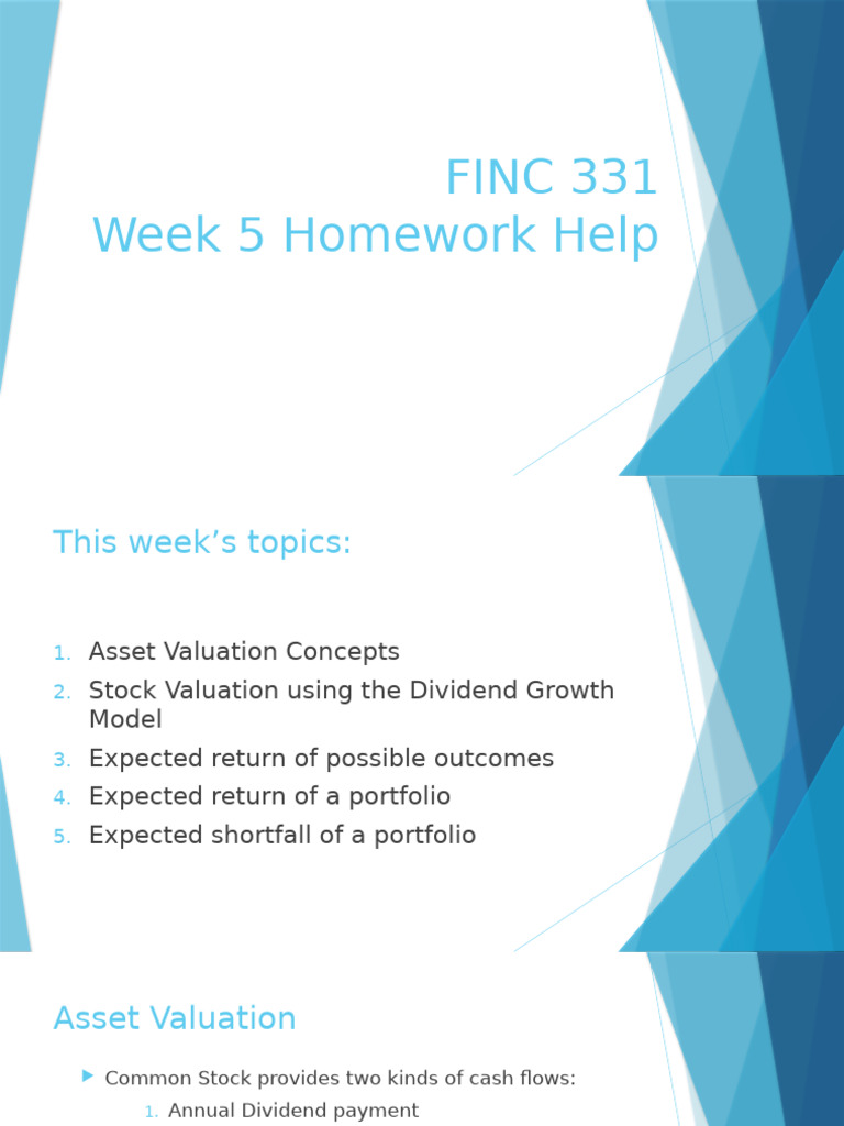 (Read) FINC 331 Week 5 Homework Hints | PDF | Stocks | Valuation (Finance)