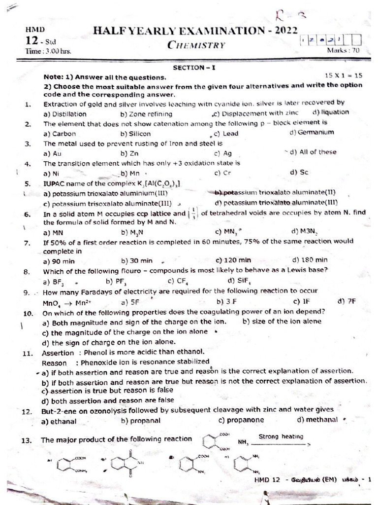 12th Chemistry Answer Key 2022 | PDF