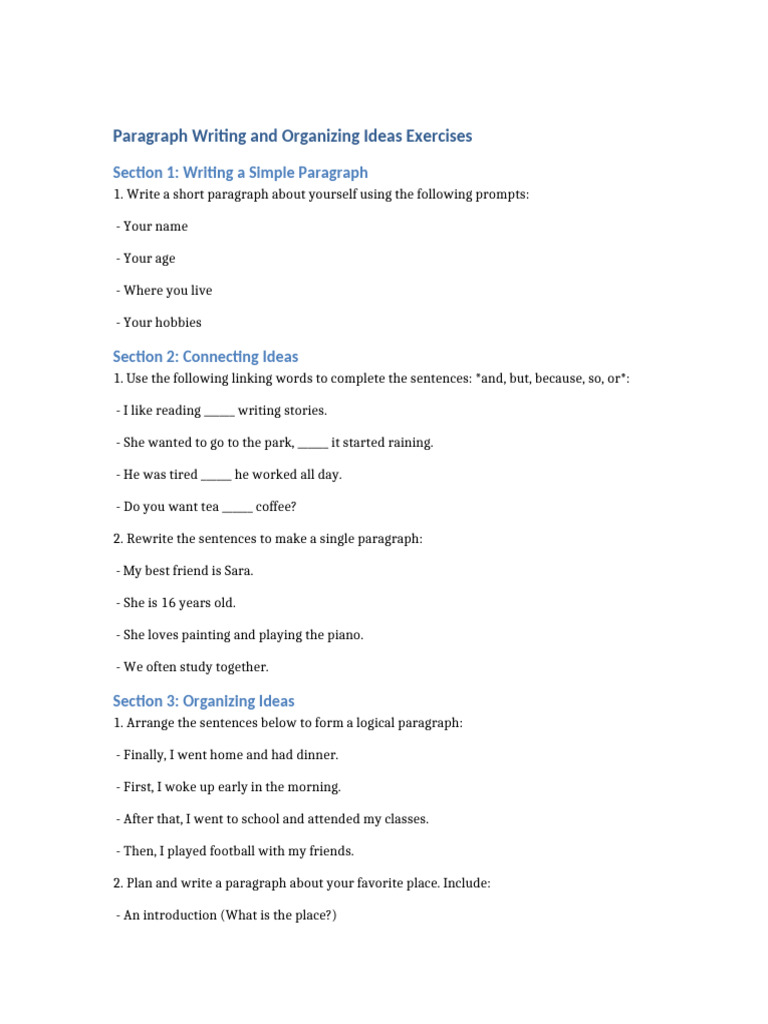 Paragraph Writing Exercises | PDF