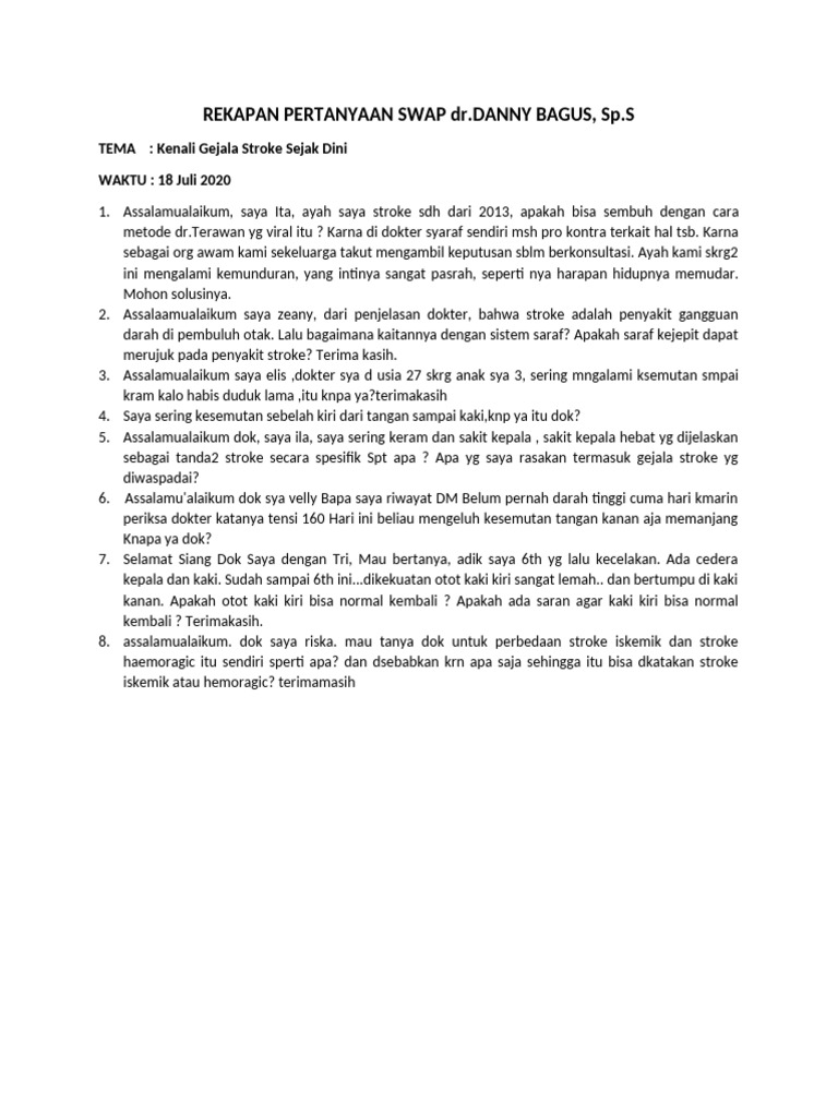 Rekapan Pertanyaan SWAP DR Danny | PDF
