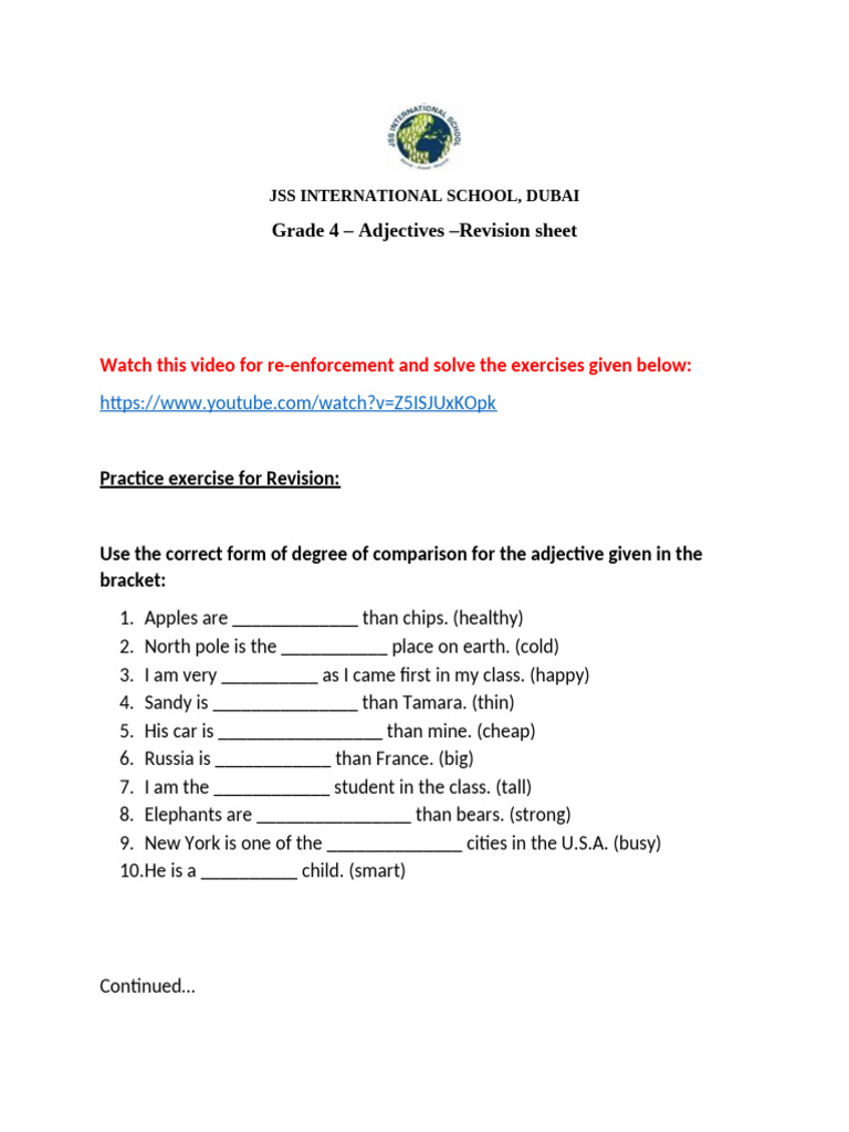 G4 - Adjectives Practice Sheet | PDF