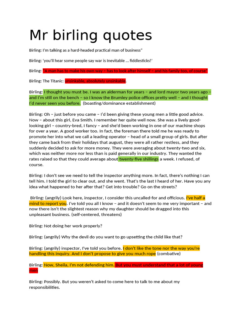 Mr birling quotes | PDF