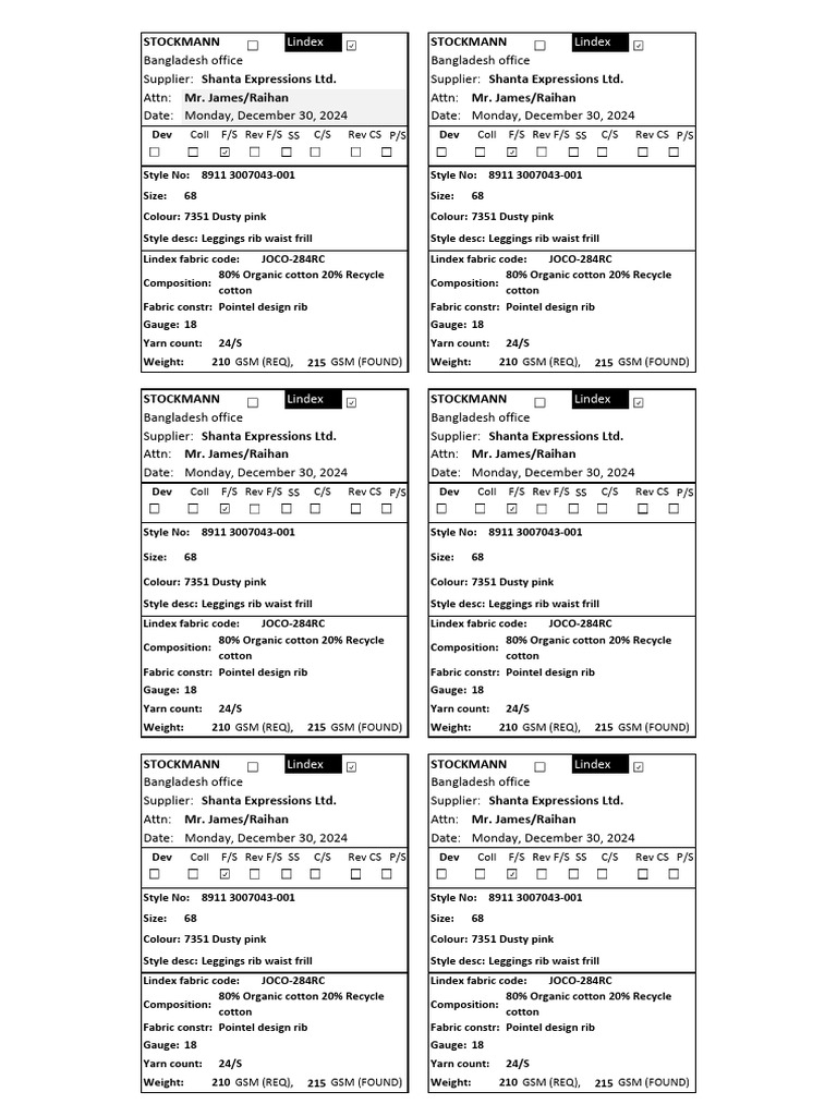 3007043-001-Sample Card Tag-Lindex-68 | PDF | Textiles | Secondary ...
