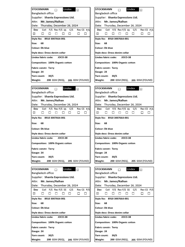 3007664-001-Sample Card Tag-Lindex | PDF | Textiles | Yarn