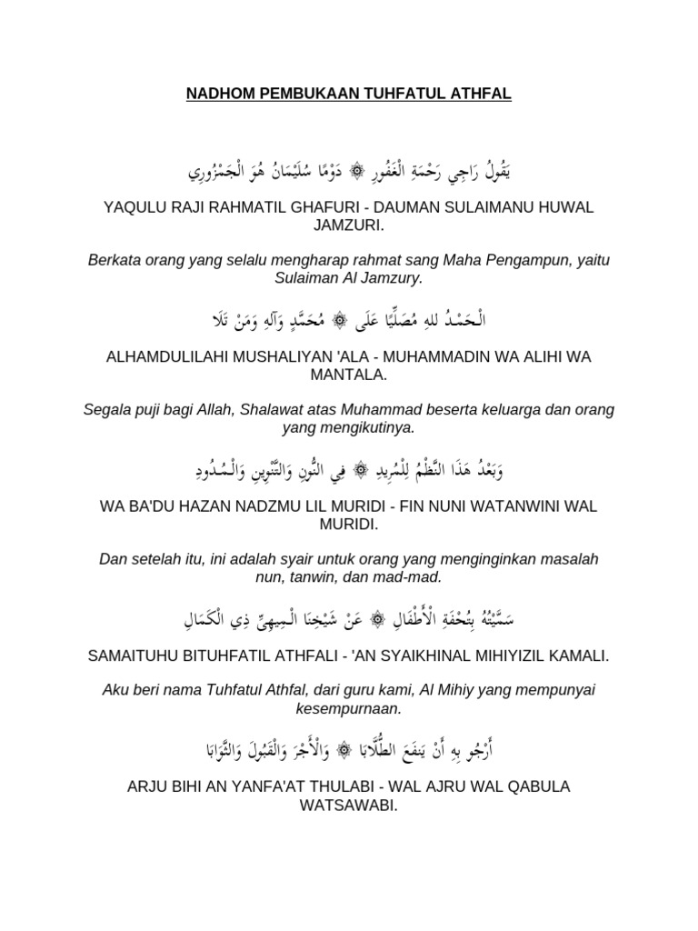 Nadhom Tuhfatul Athfal Lengkap | PDF