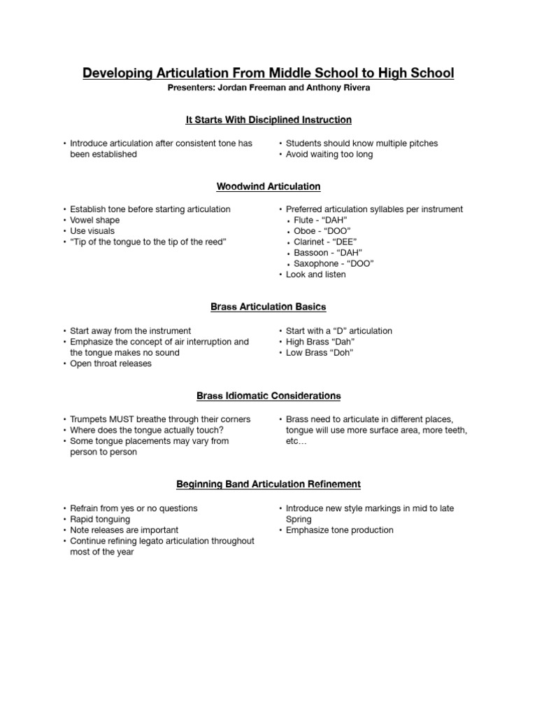 Developing Articulation Handout | PDF | Woodwind Instruments | Aerophones
