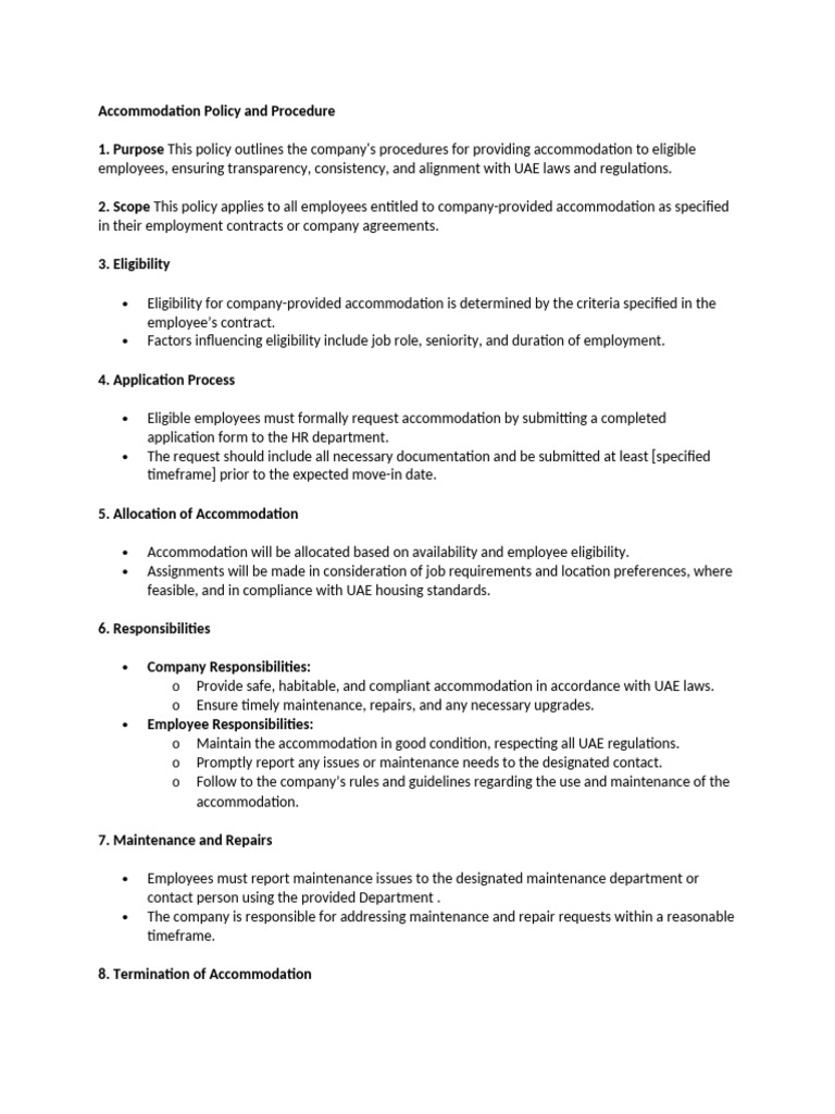 UAE Employee Accommodation Policy | PDF | Employment | Regulatory ...