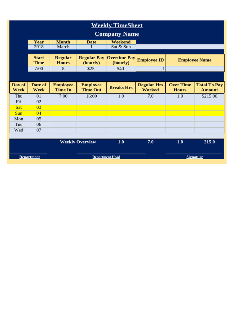 Weekly (Hour) Timesheet Template | PDF | Working Time | Labor