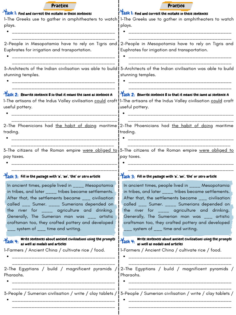 Ancient Civilisations Language Practice | PDF | Sumer | Mesopotamia