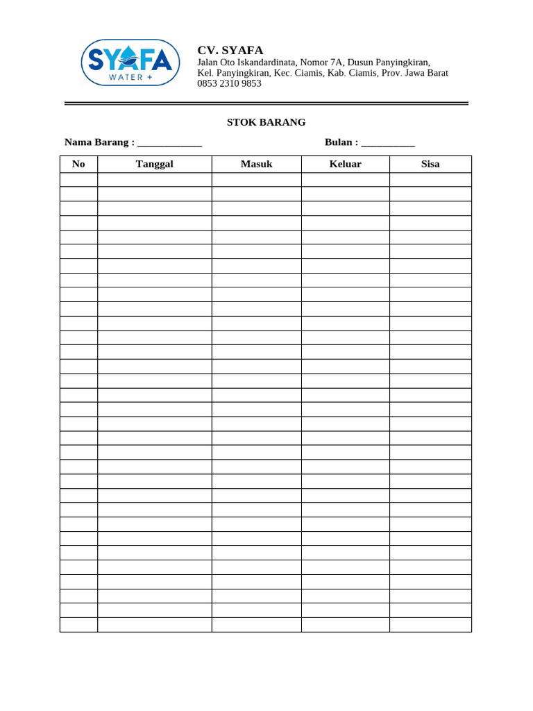 Form Stok Barang | PDF