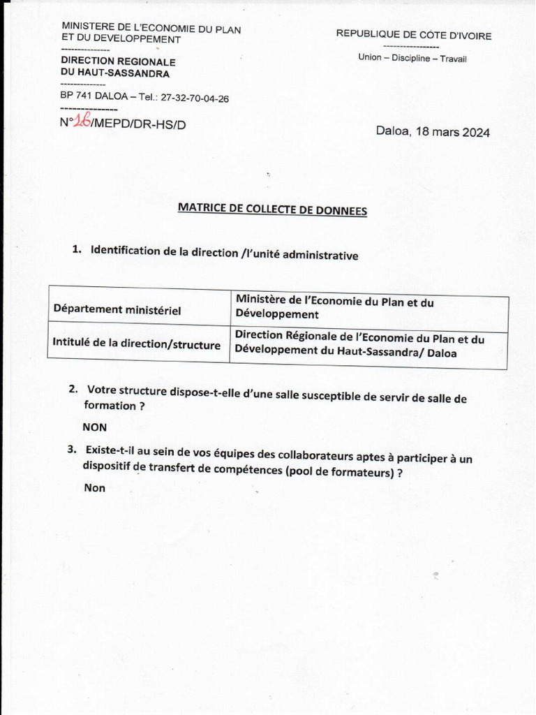 Matrice de Collecte de Donnees MFP | PDF