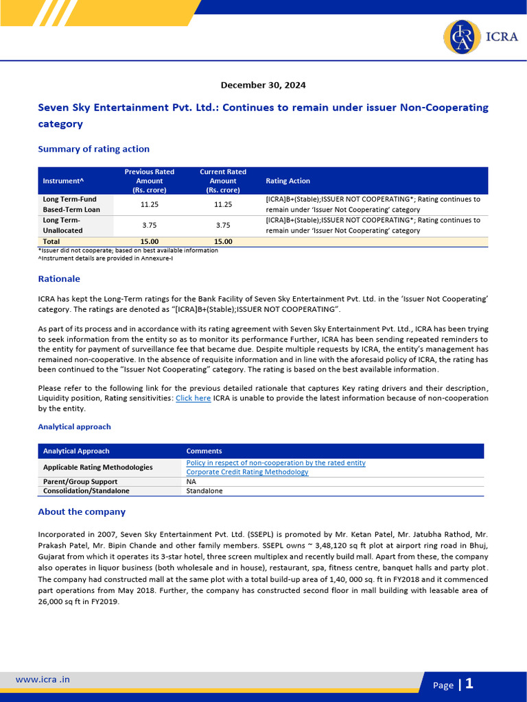 Seven Sky Entertainment Rating Update | PDF | Credit Rating Agency | Stocks