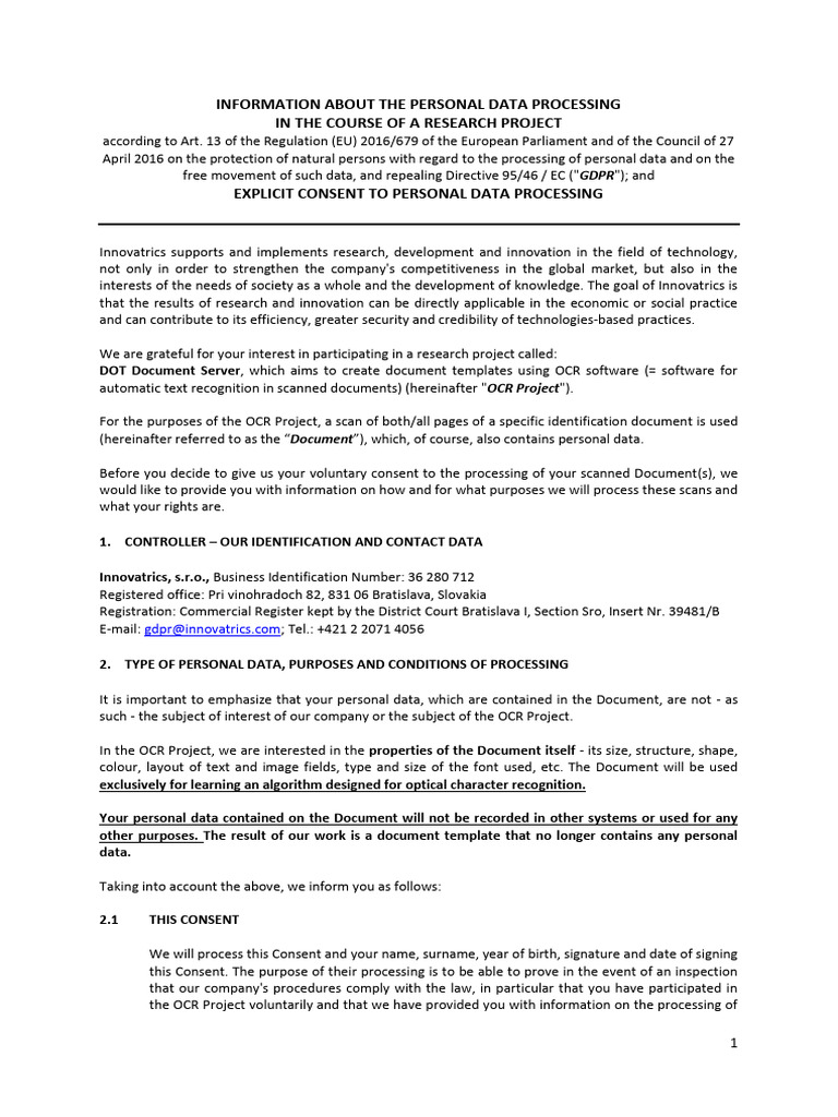 GDPR Compliance for OCR Project Consent | PDF | Optical Character ...