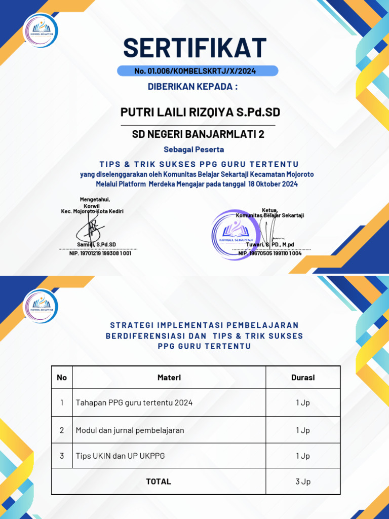 SERTIFIKAT KOMBEL SERIES 3 | PDF