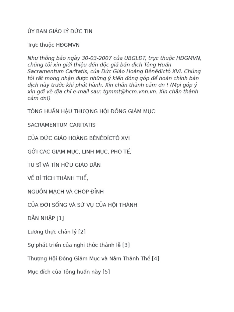 Sacramentum Caritatis | PDF