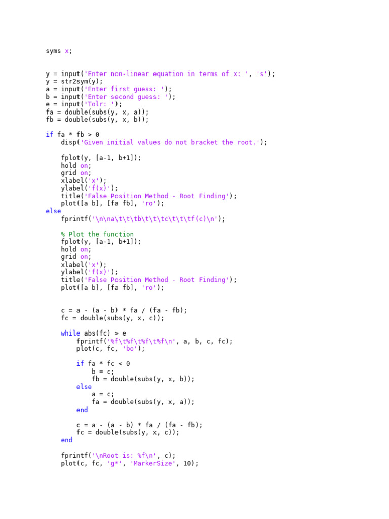 False Position Method for Root Finding | PDF