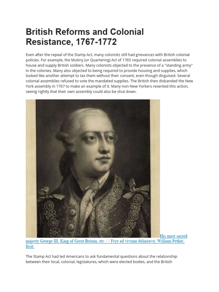 British Reforms and Colonial Resistance, 1767-1772 | PDF | Government