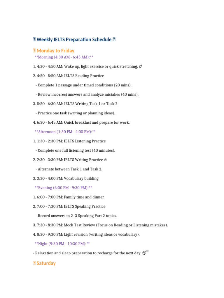 IELTS Weekly Schedule | PDF