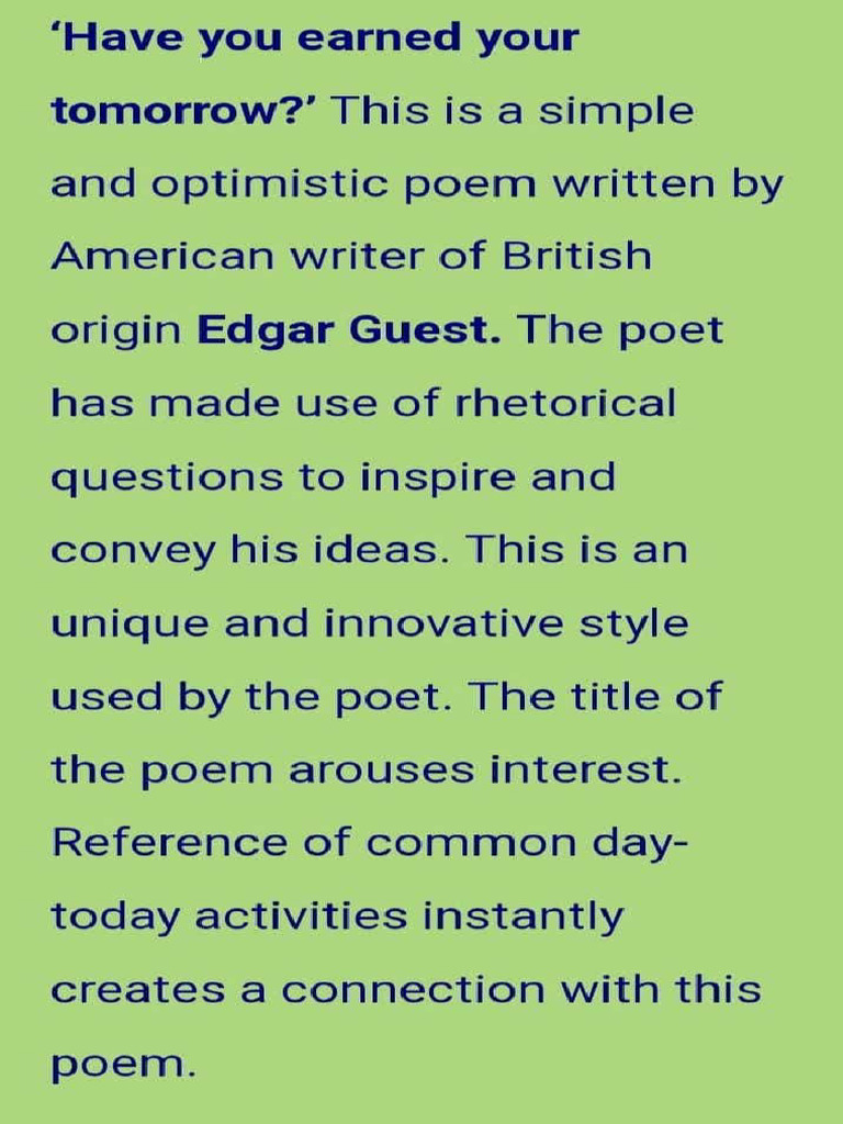 Poem-Have You Earned Your Tomorrow | PDF
