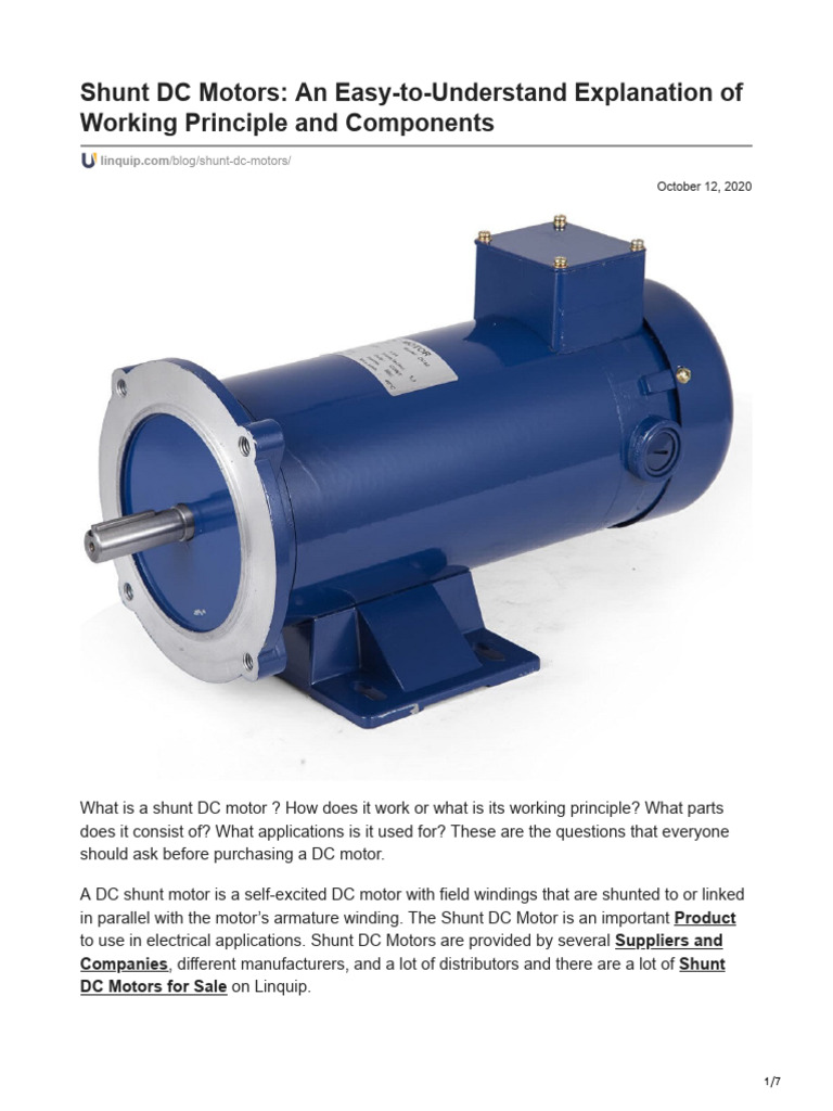 Shunt DC Motor Working Principles | PDF | Electric Motor | Direct Current