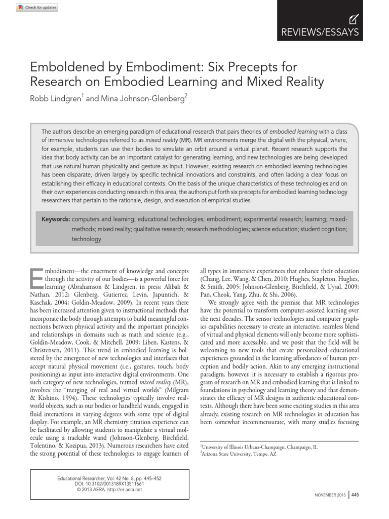 Lindgren & Mina Johnson-Glenberg (2013) Emboldened by Embodiment | PDF | Embodied Cognition ...