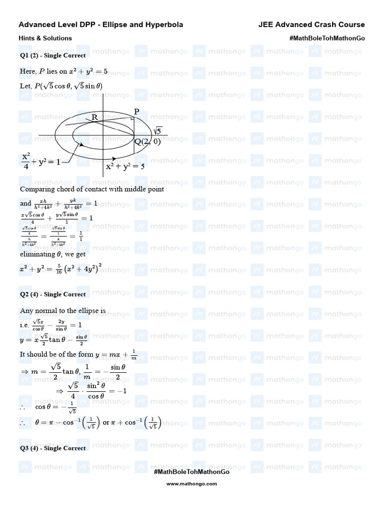 Ellipse and Hyperbola (Mathongo) | PDF | Ellipse | Perpendicular
