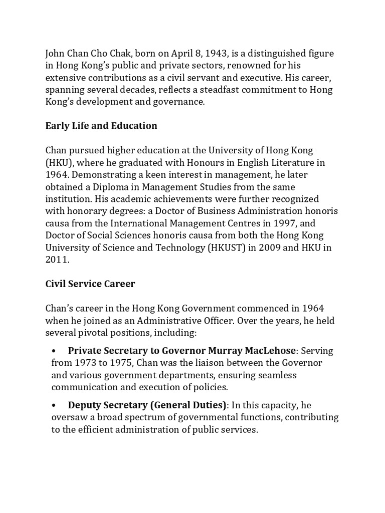 John Chan Cho Chak | PDF | Hong Kong