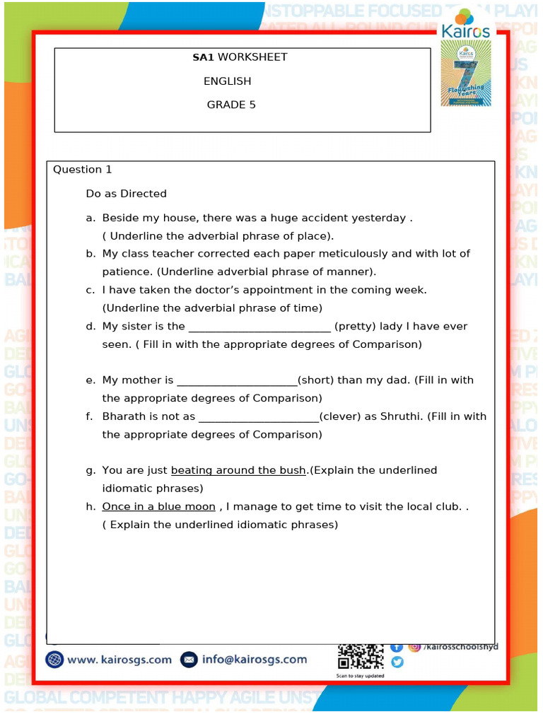 Sa1 Worksheet 2 - Grade 5 | PDF