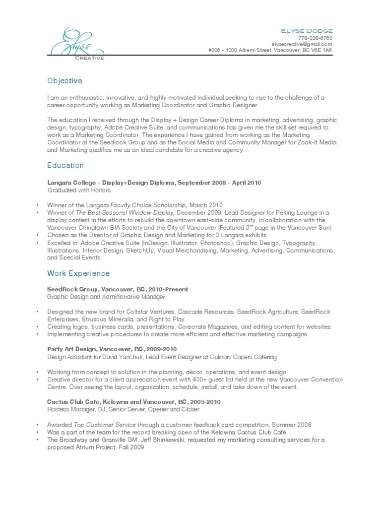 Elyse Dodge Resume | PDF | Vancouver | Graphic Design