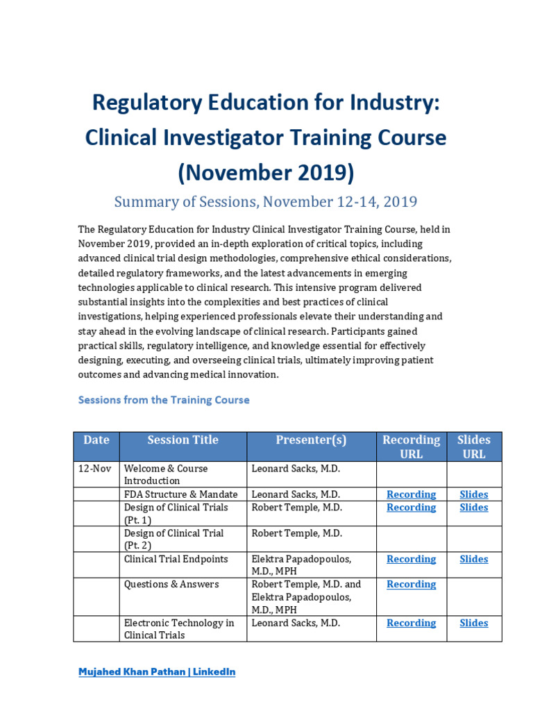 RegulatoryClinical Investigator Training Course-2019 | PDF | Clinical ...