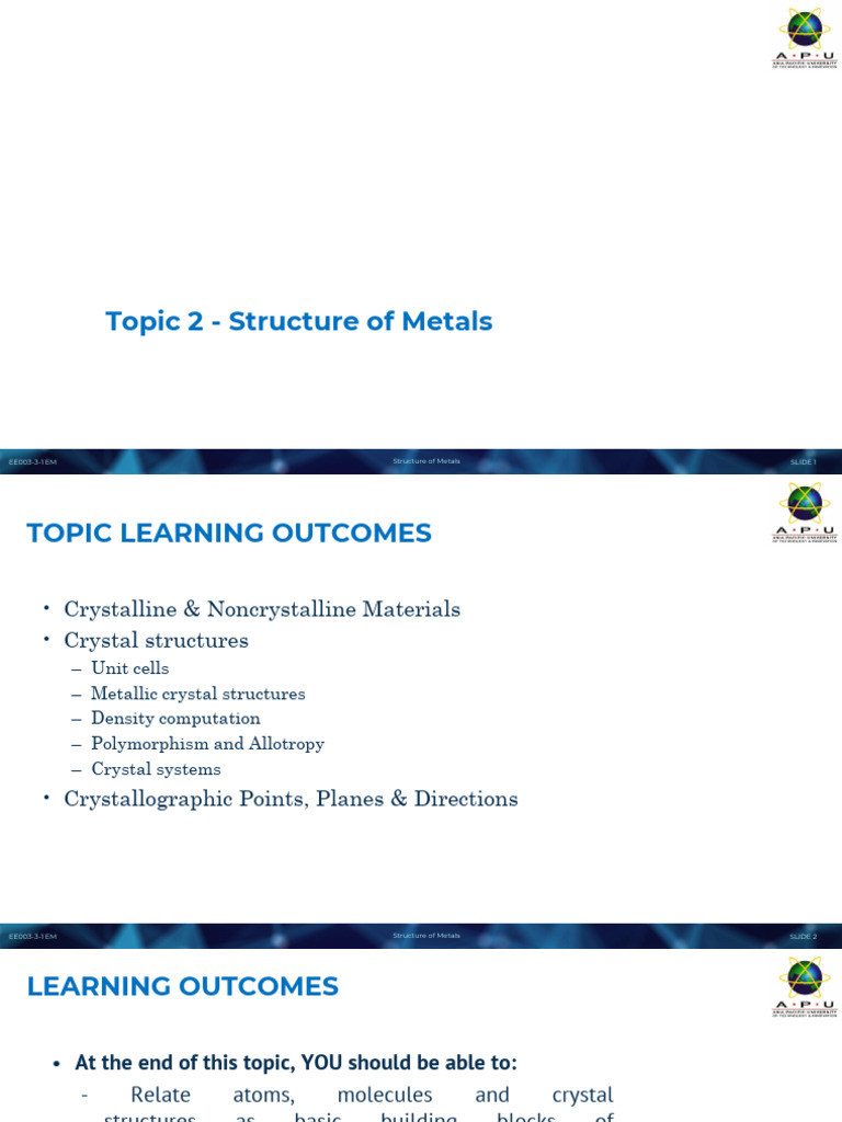 Chapter 2 - The Structure of Metals | PDF | Crystal Structure | Crystallite