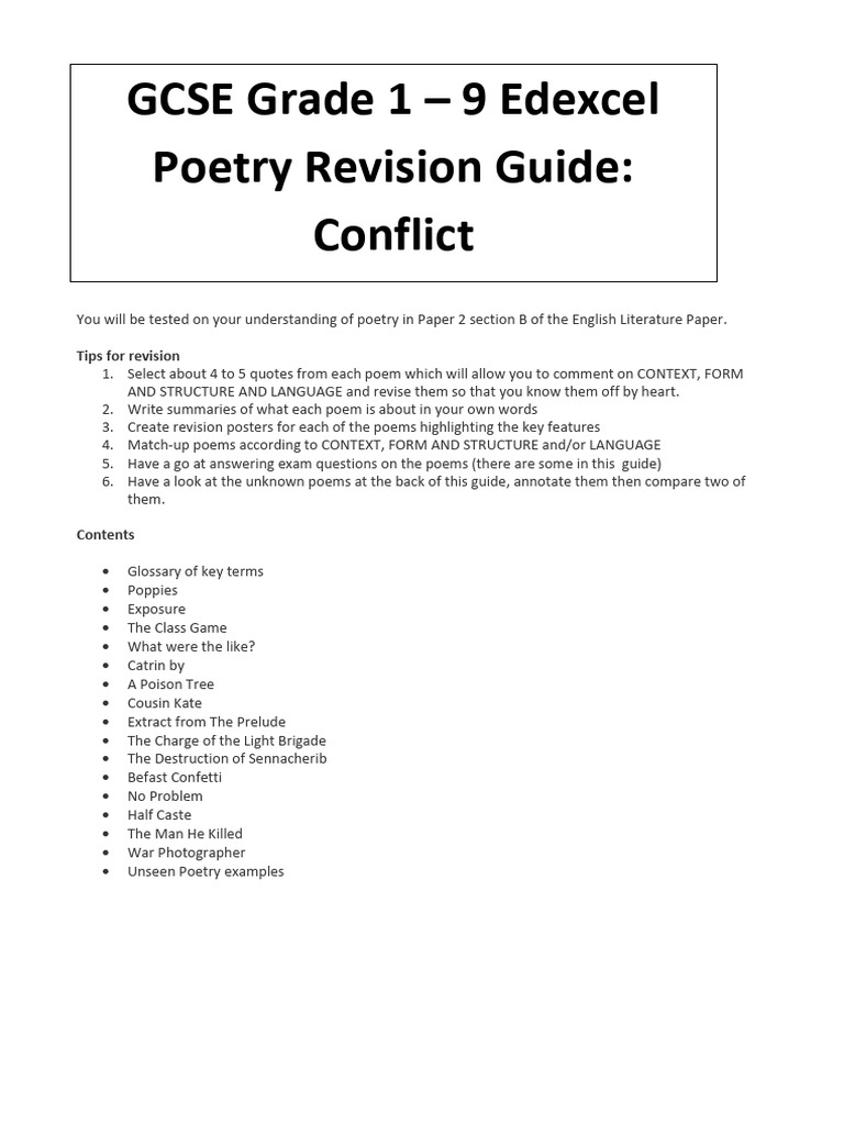 Edexcel Conflict Poetry Study Guide | PDF | William Wordsworth | Poetry